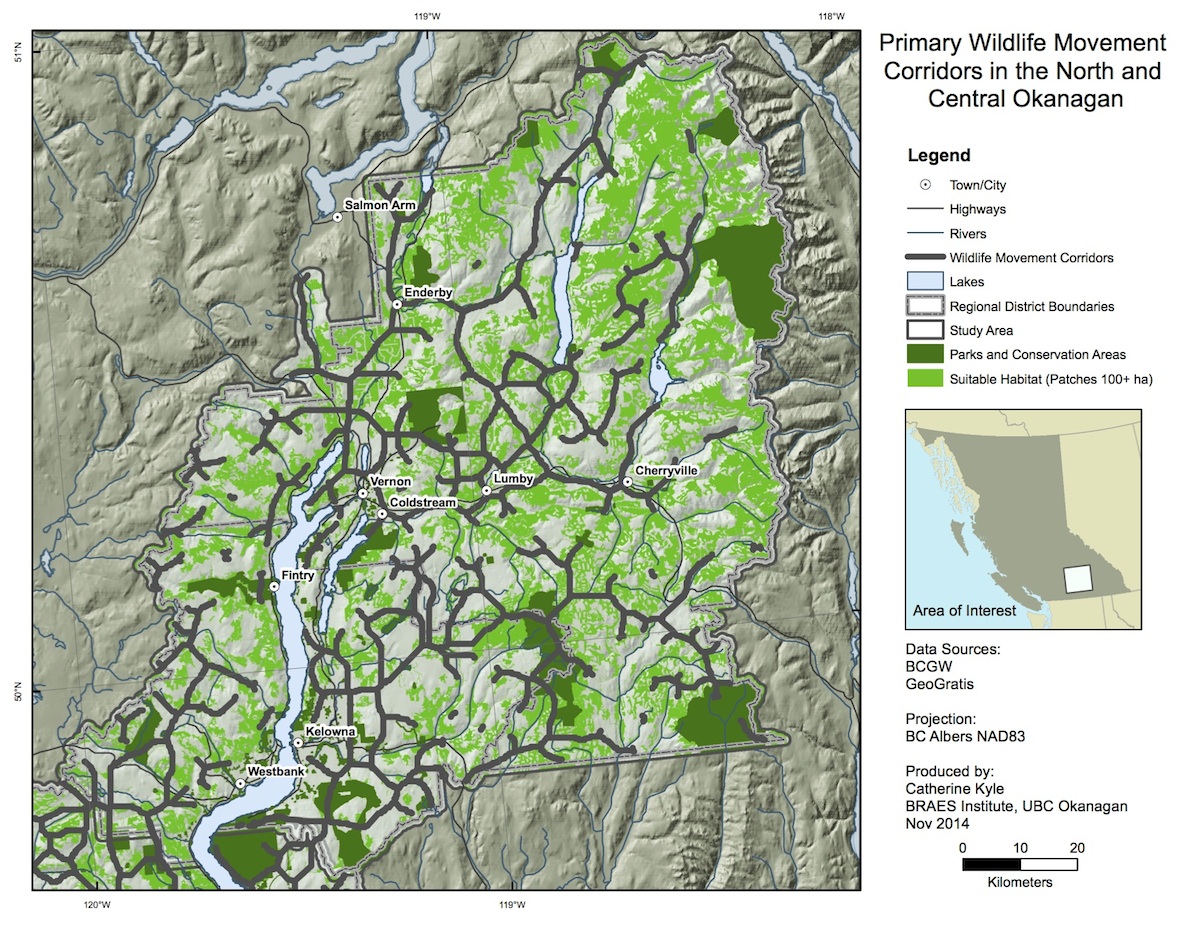 Corridors connecting habitats in the Okanagan Valley | Complex ...